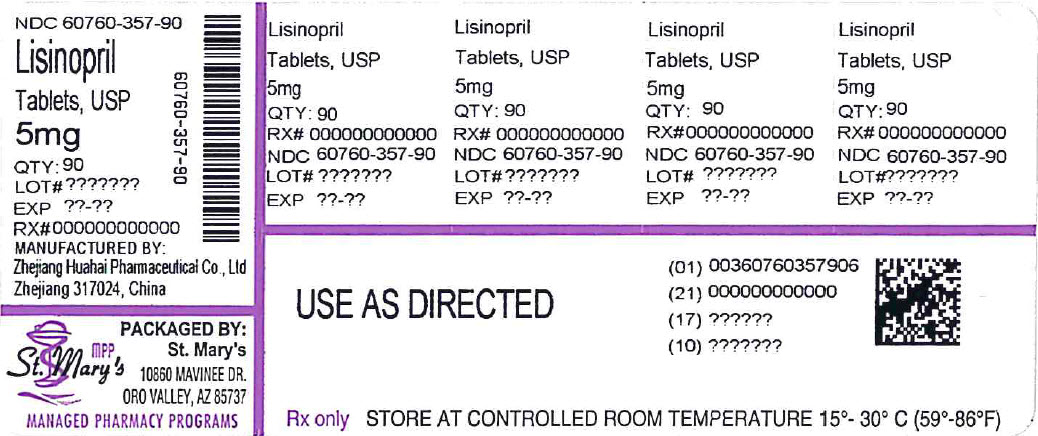 Lisinopril Tablet- Images NDC60760-357