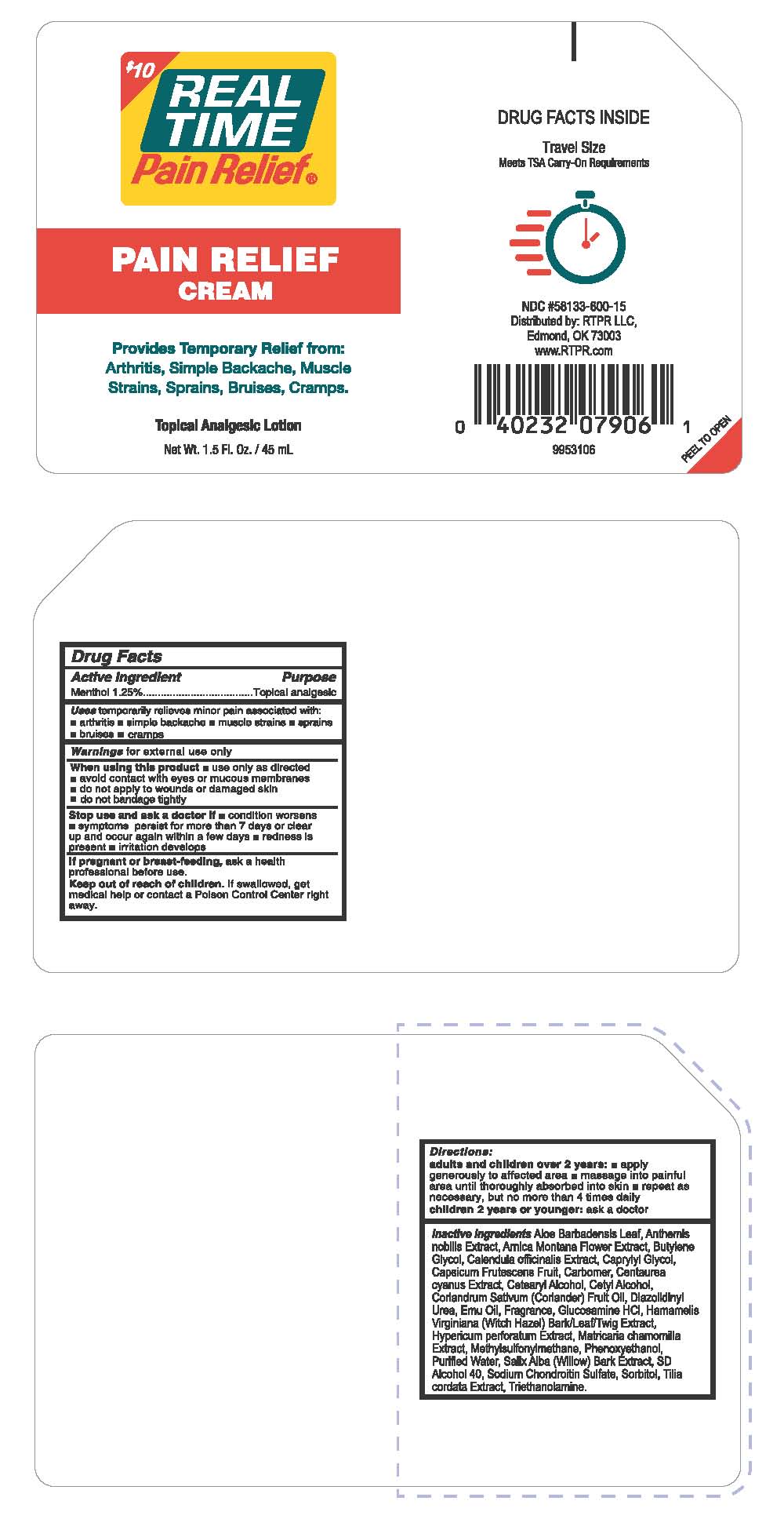 Real Time Pain Relief Cream - Images NDC 58133-600