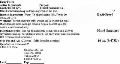 FDA Label for Bacti-free Tm Hand Sanitizer - Indications, Usage ...