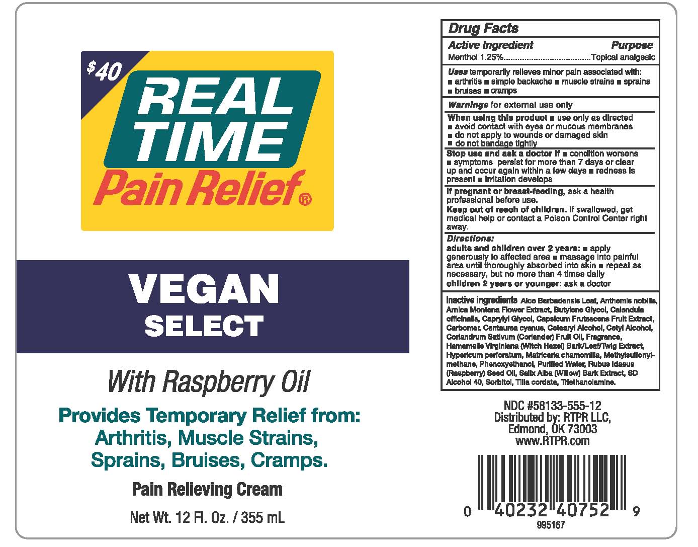 Real Time Pain Relief Vegan Select- Images NDC58133-555