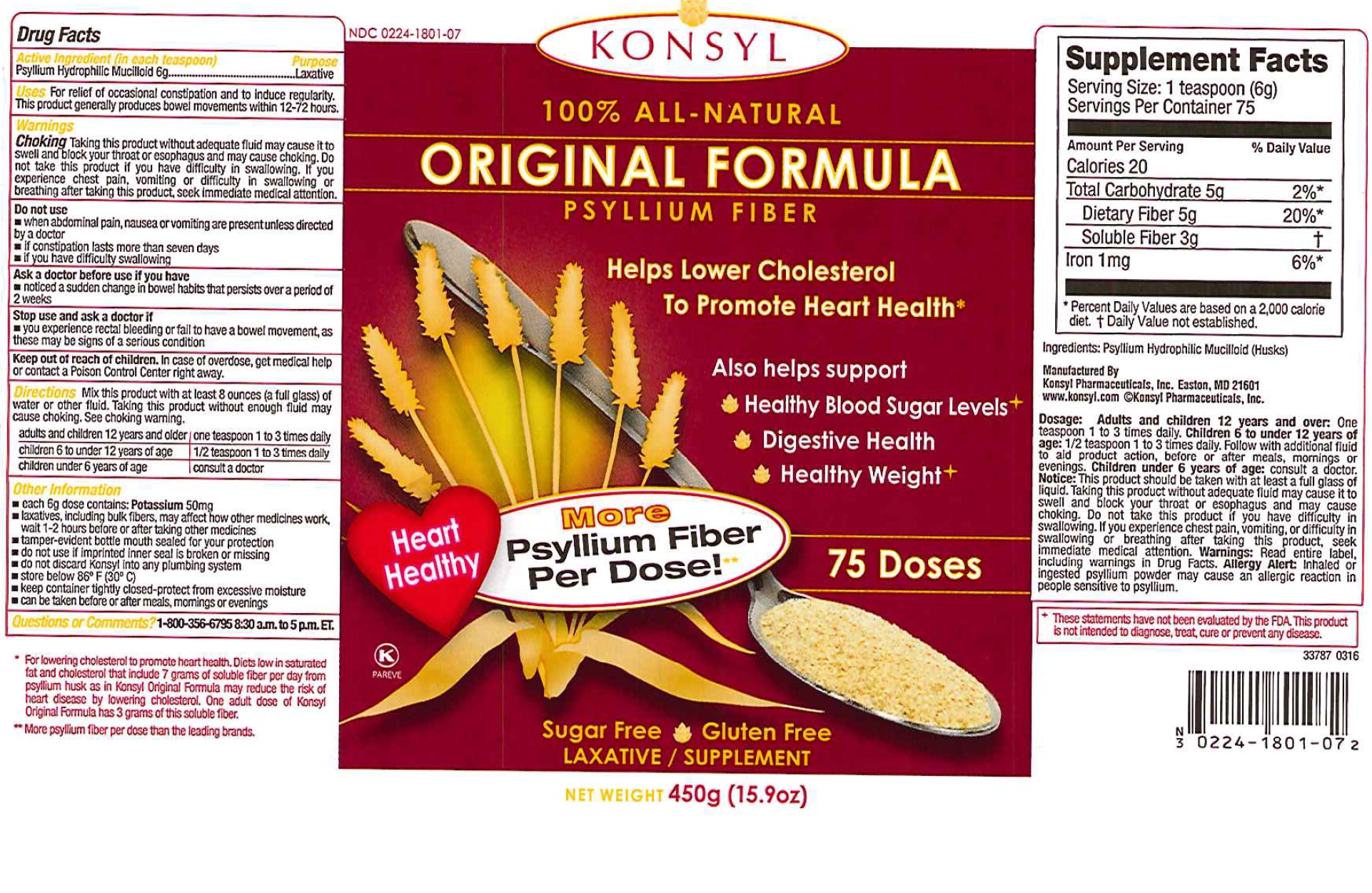 NDC 0224-1801 Konsyl Original Formula Psyllium Fiber Psyllium Husk