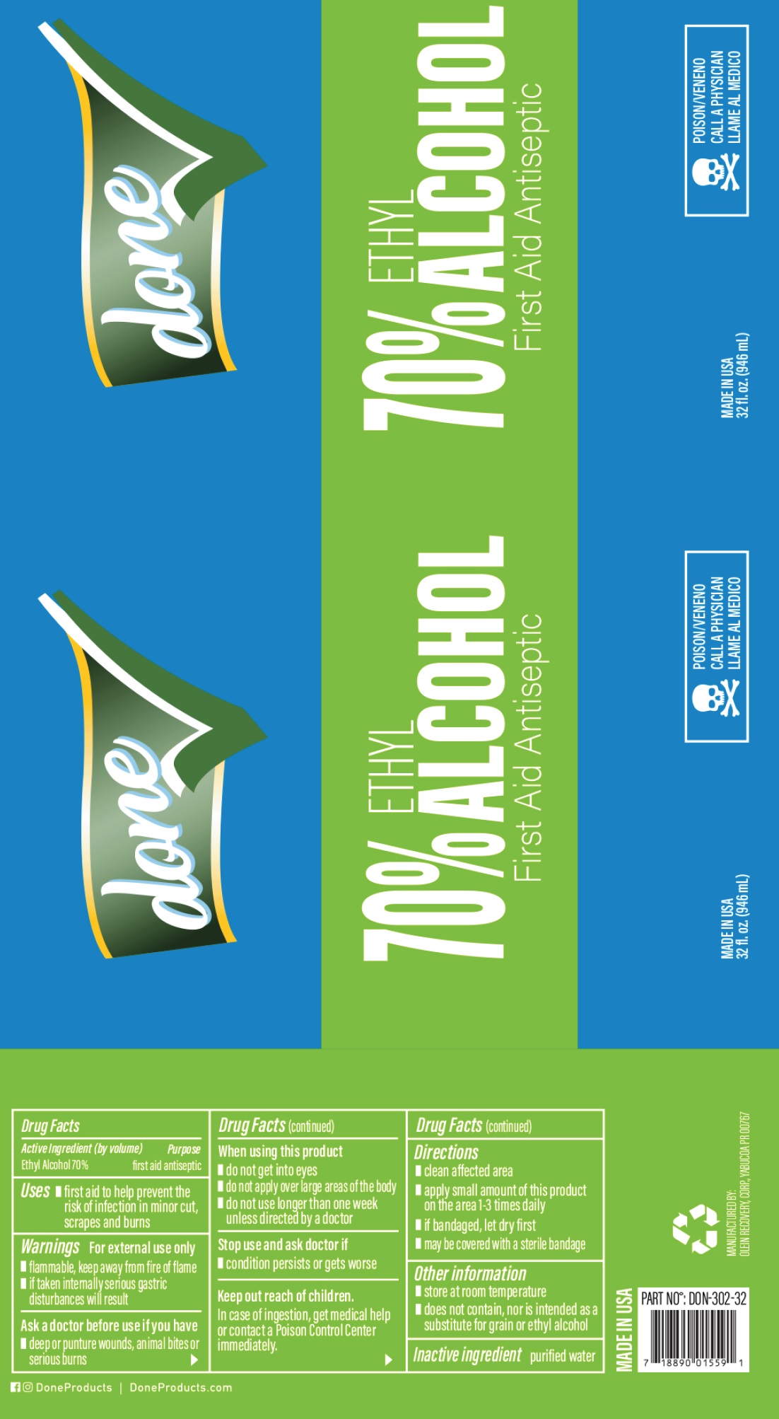 NDC 77142-010 Done 70 Ethyl Alcohol Alcohol Liquid Topical