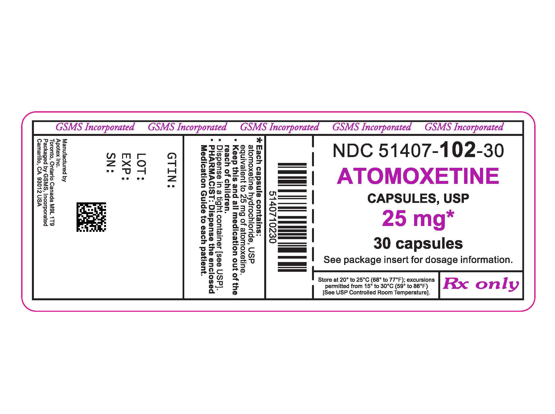 NDC 51407-102 Atomoxetine Hydrochloride Atomoxetine Hydrochloride