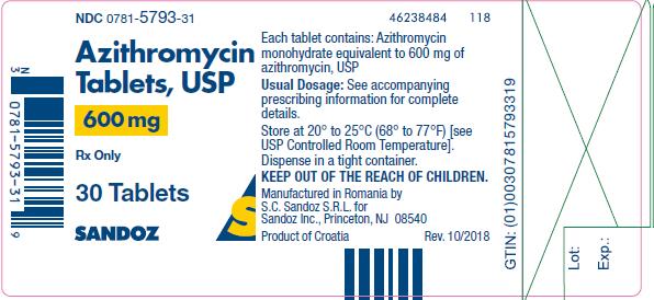 NDC 0781-5793 Azithromycin Azithromycin