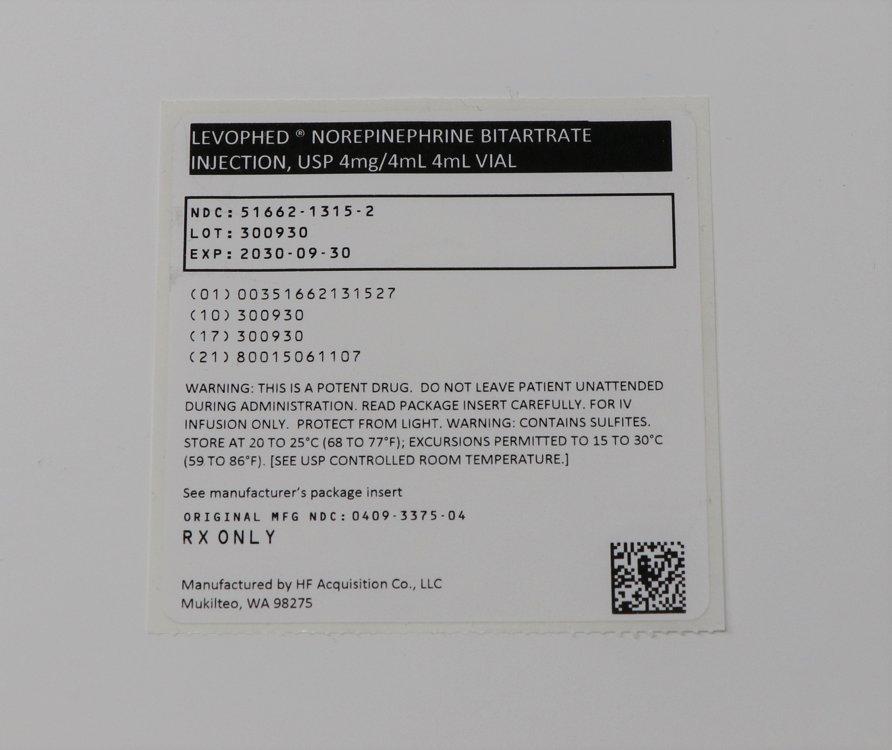 Label Levophed(r) Norepinephrine Bitartrate Injection, Solution ...