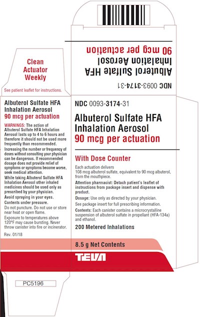 NDC 0093-3174 Albuterol Sulfate Hfa Albuterol Sulfate
