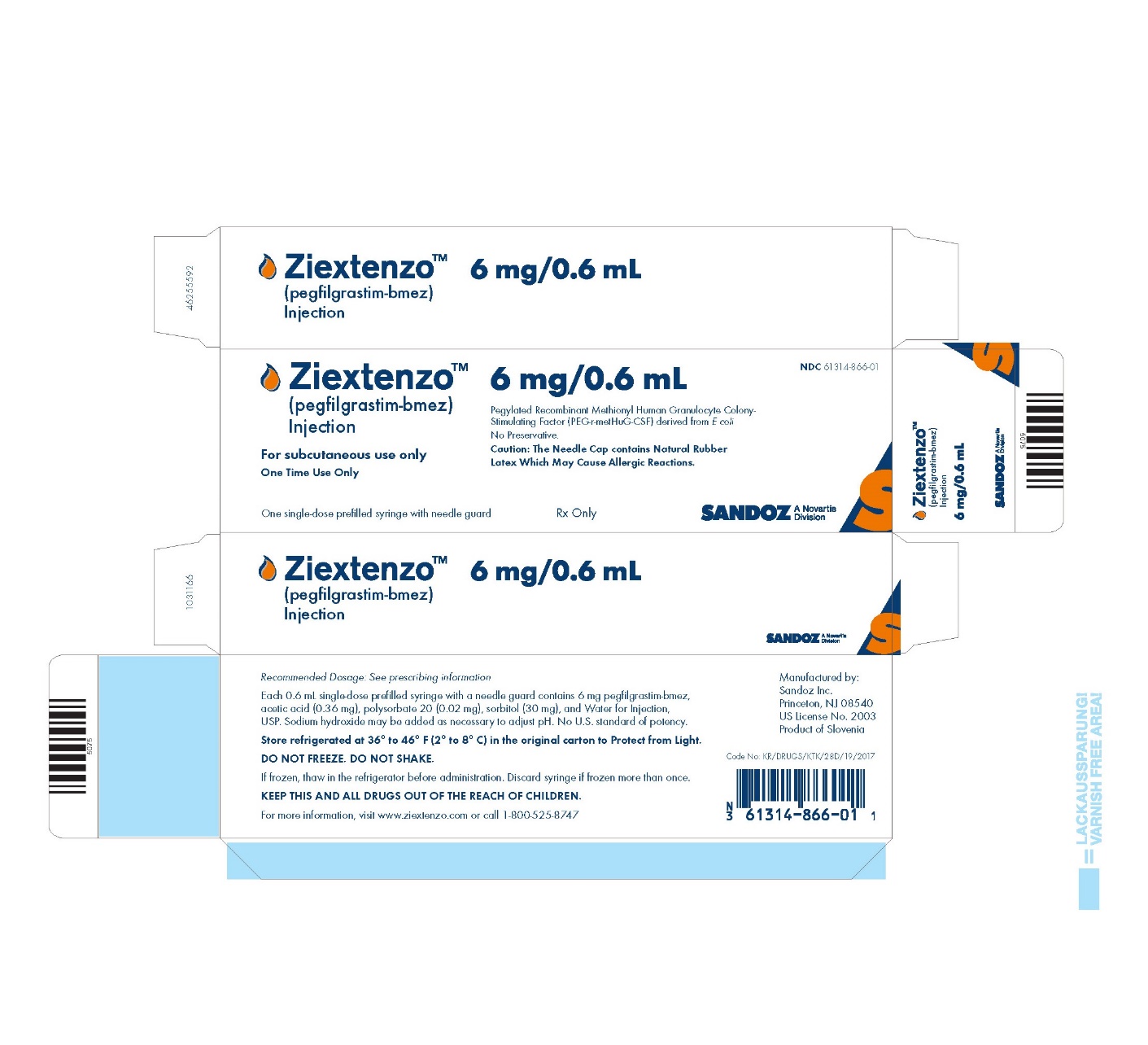 NDC 61314-866 Ziextenzo Pegfilgrastim-bmez