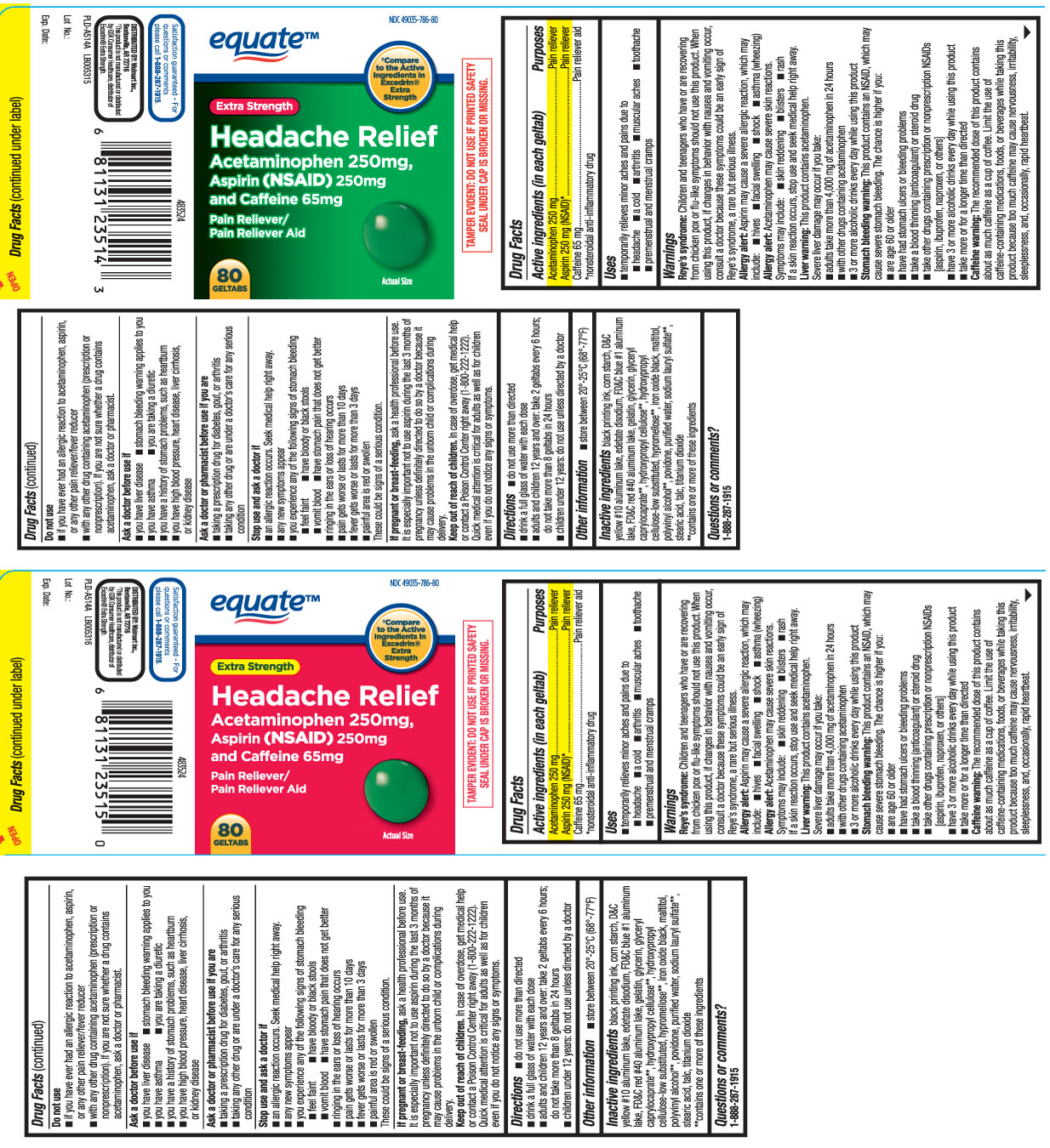 NDC 49035-786 Headache Relief Extra Strength Tablet Oral