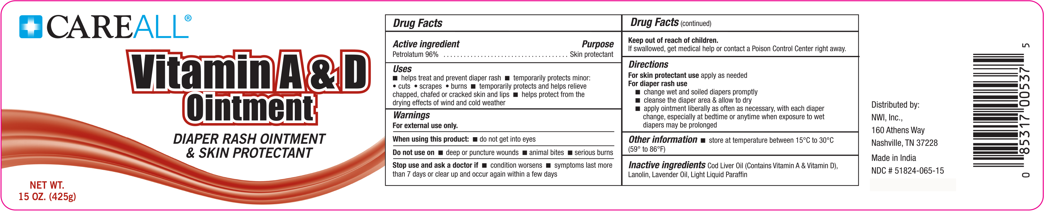 NDC 51824-065-04 Careall Vitamin A And D Ointment Topical