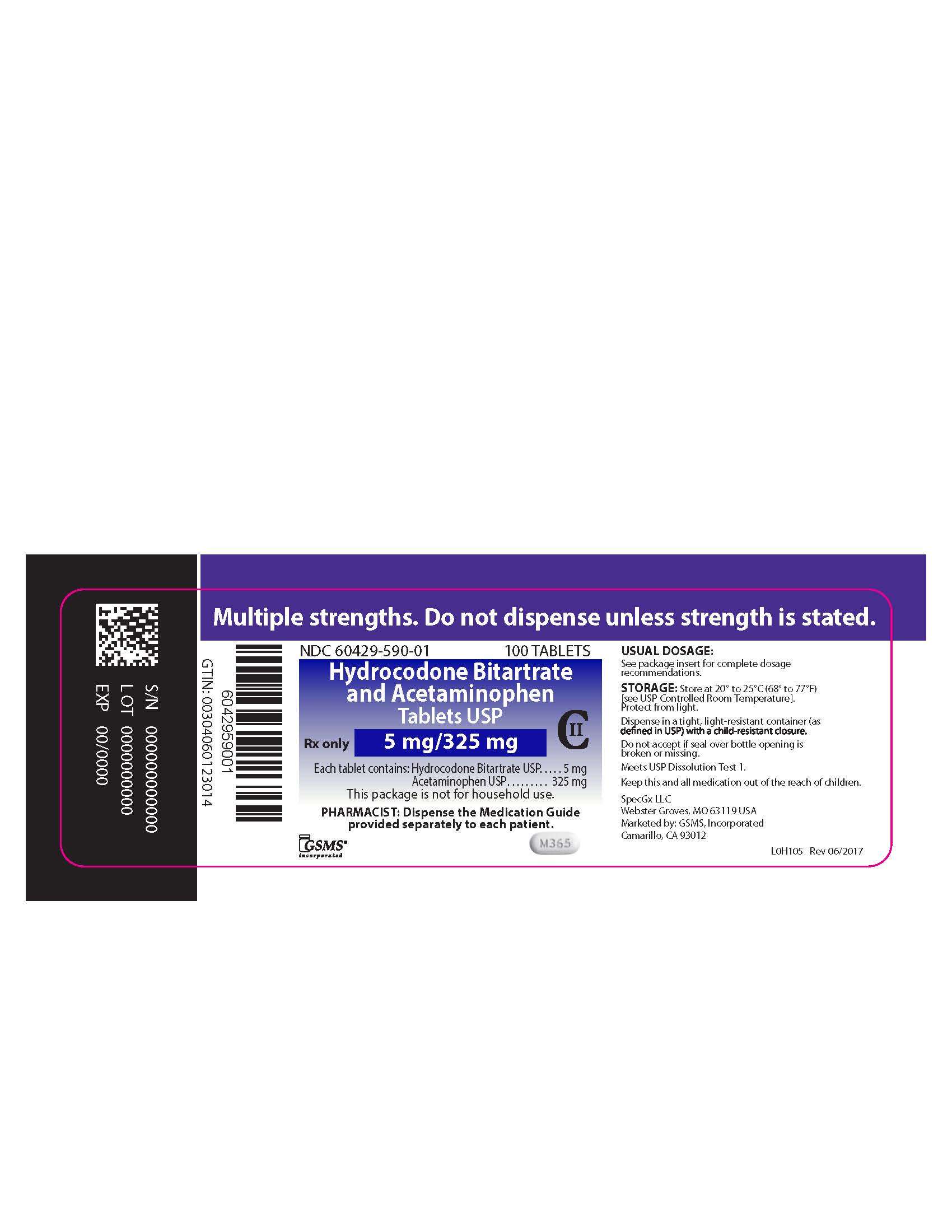 NDC 60429-592 Hydrocodone Bitartrate And Acetaminophen Hydrocodone ...