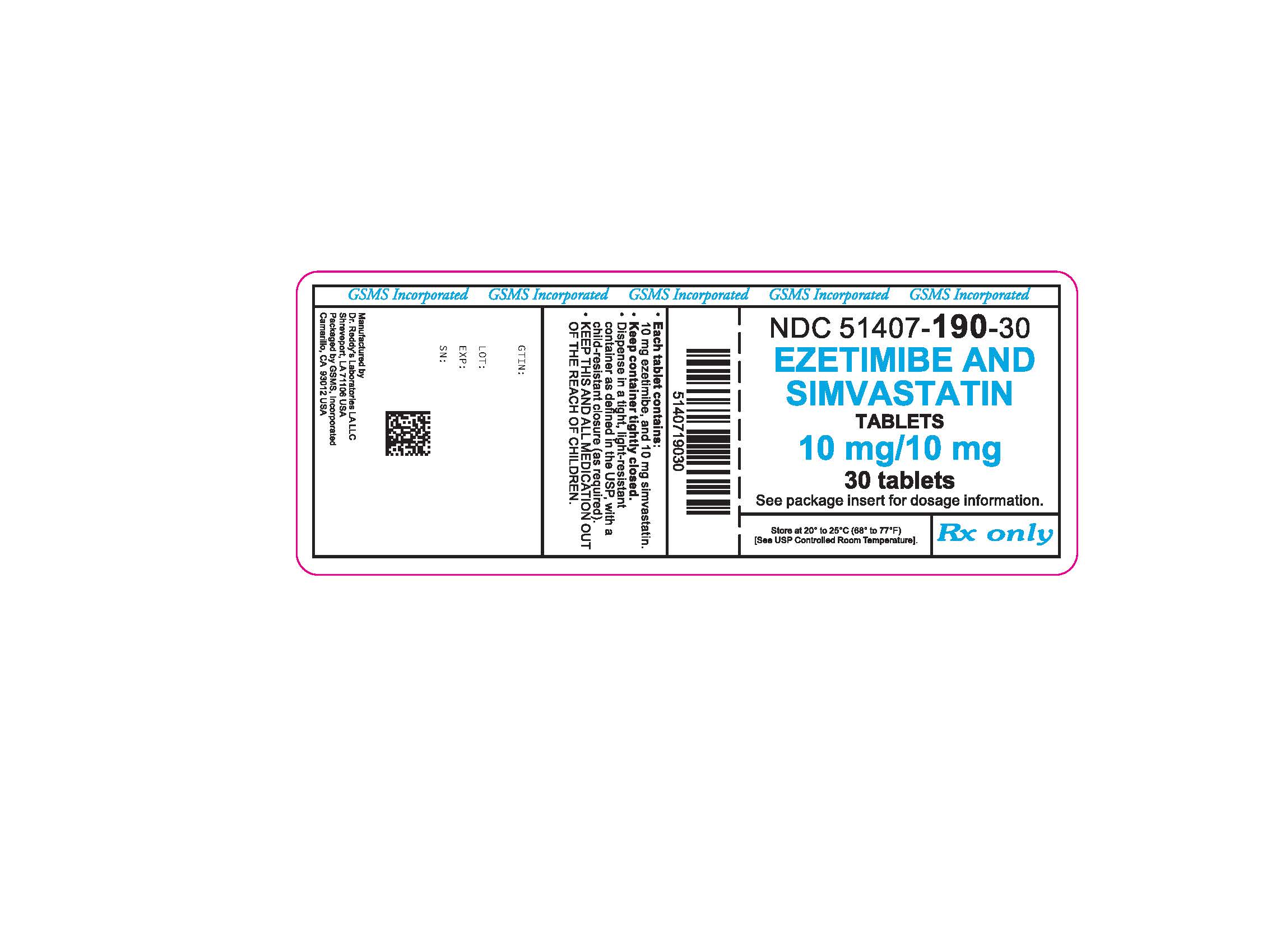 NDC 51407-191 Ezetimibe And Simvastatin Tablet Oral Label Information ...