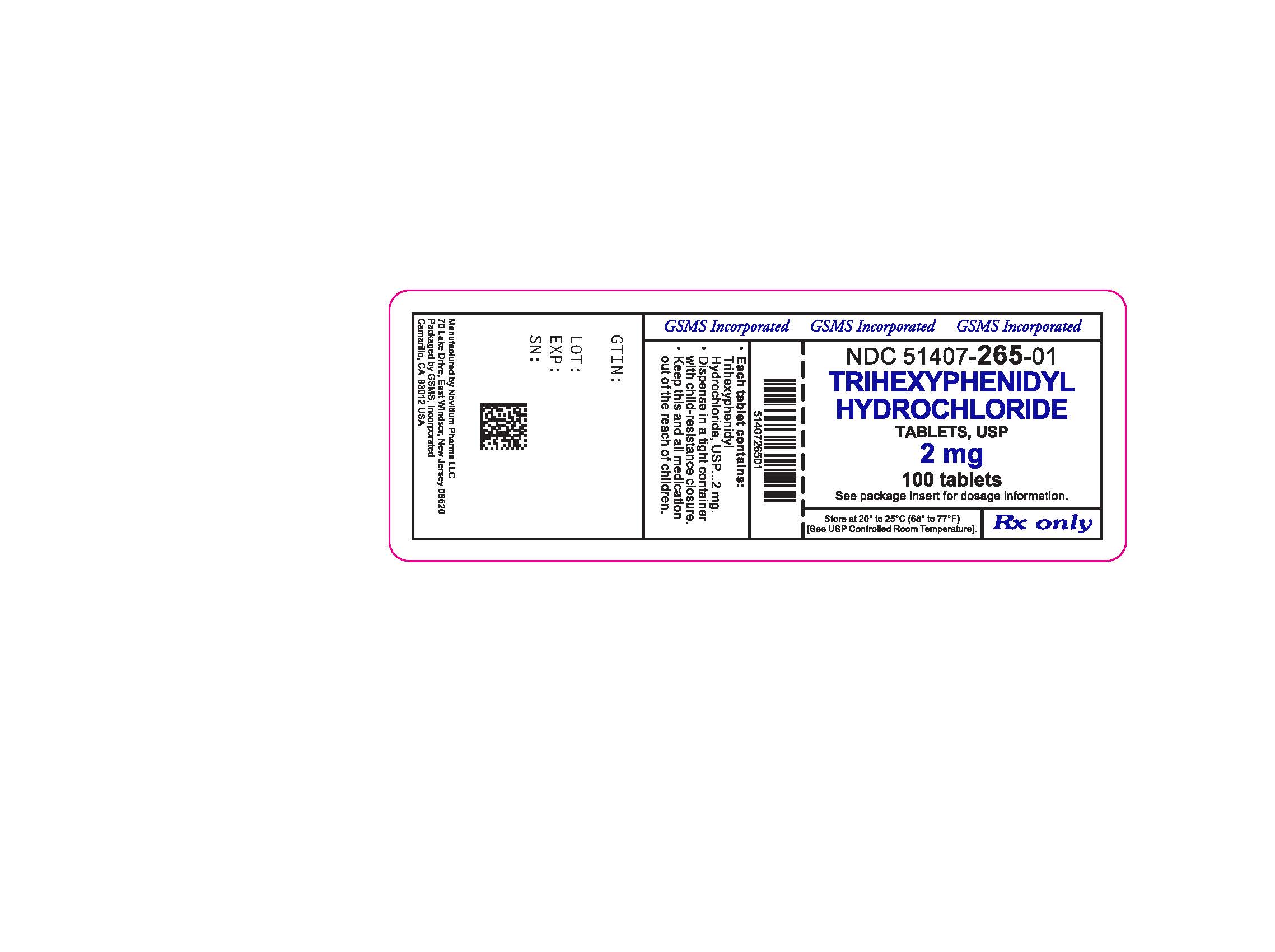 Trihexyphenidyl Hydrochloride Tablet- Images NDC51407-265