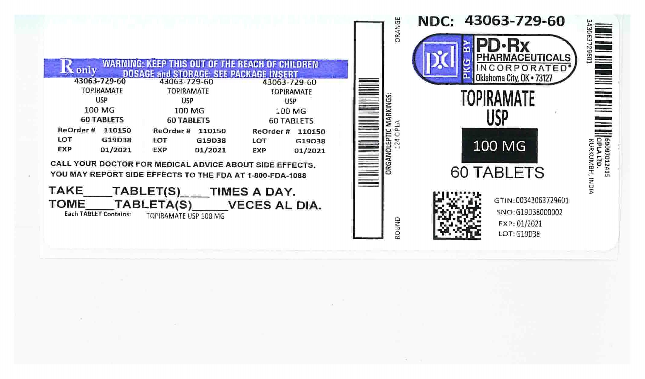Topiramate Tablet- Images NDC43063-729