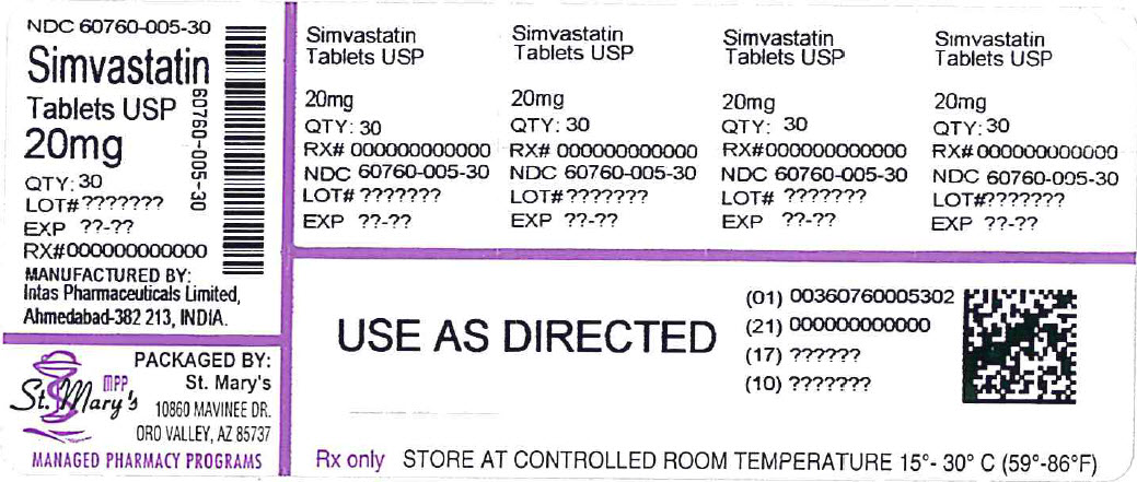NDC 60760-019 Simvastatin Tablet, Film Coated Oral Label Information ...