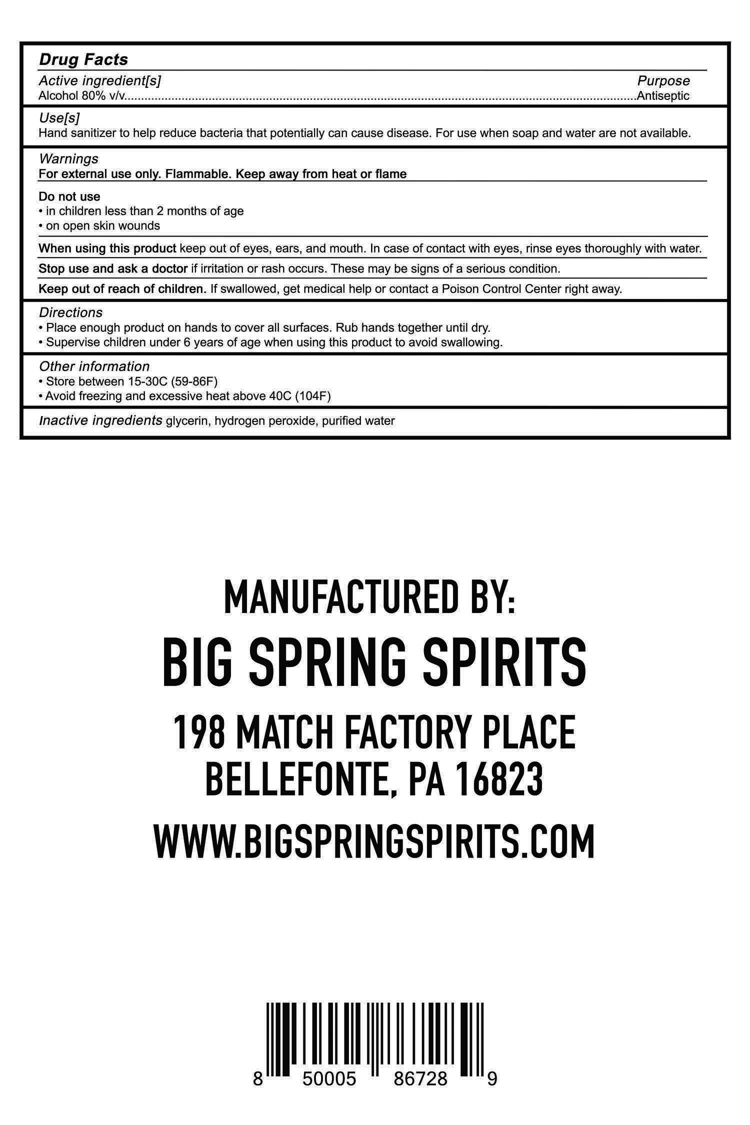 FDA Label for Big Spring Spirits Hand Sanitizer - Indications, Usage ...