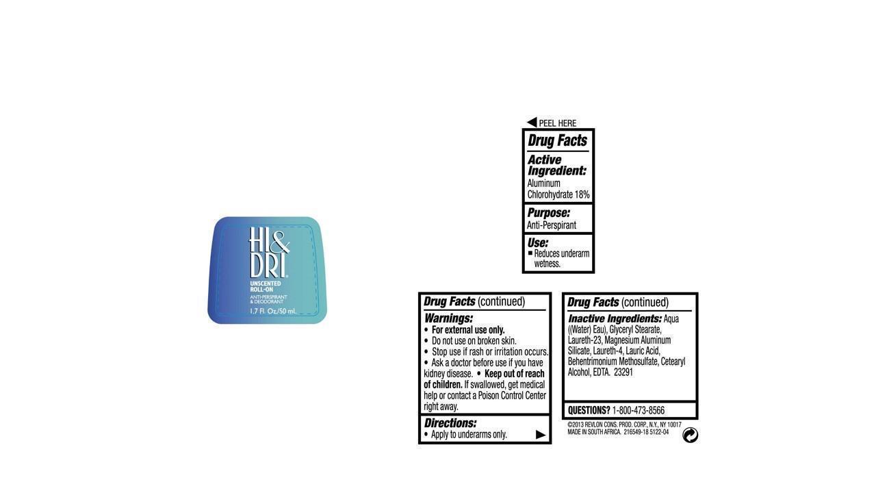 NDC 10967-100 Hi And Dri Antiperspirant Roll-on Unscented Label ...