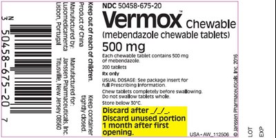 Vermox Tablet, Chewable Product Images - NDC 50458-675