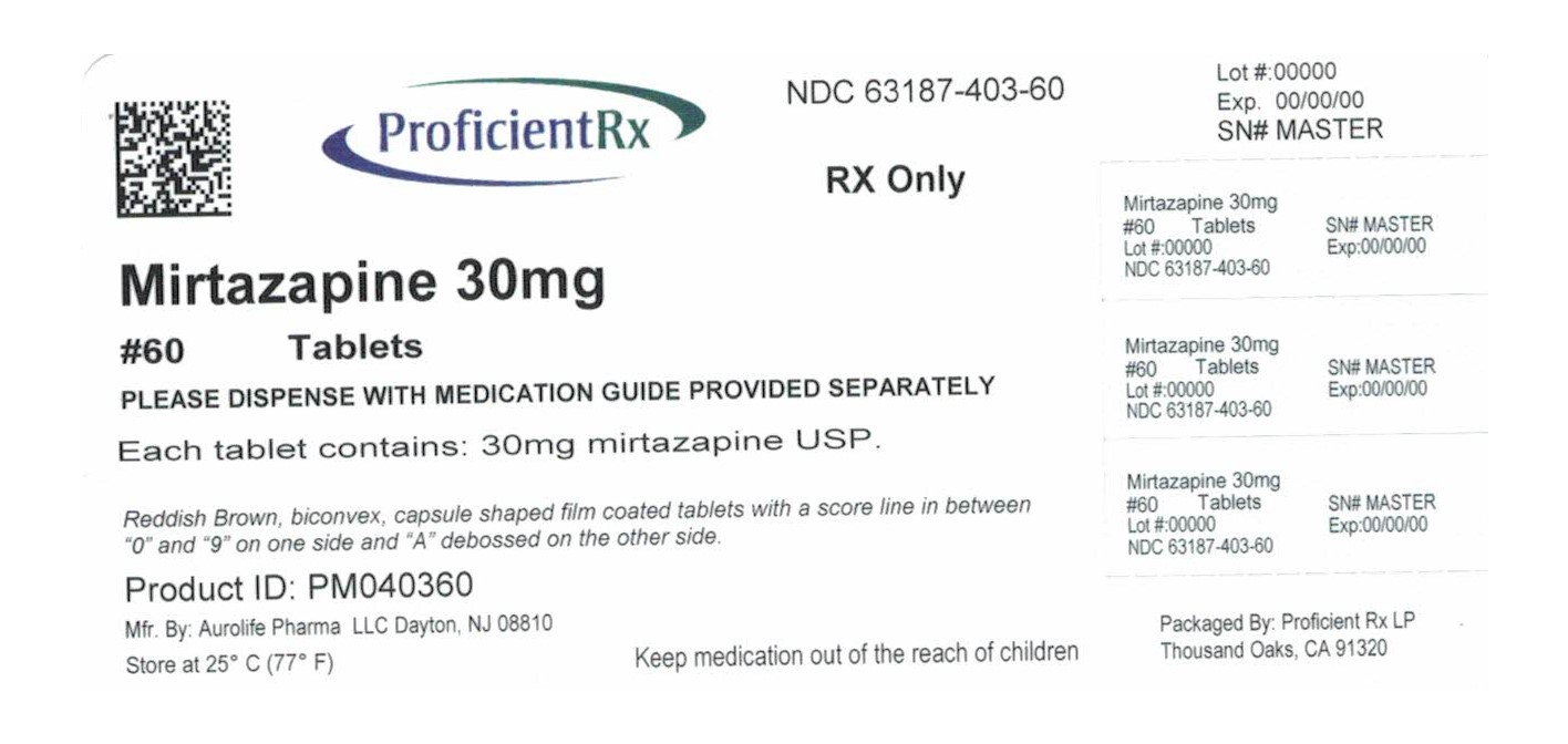 NDC 63187-403 Mirtazapine Tablet, Film Coated Oral