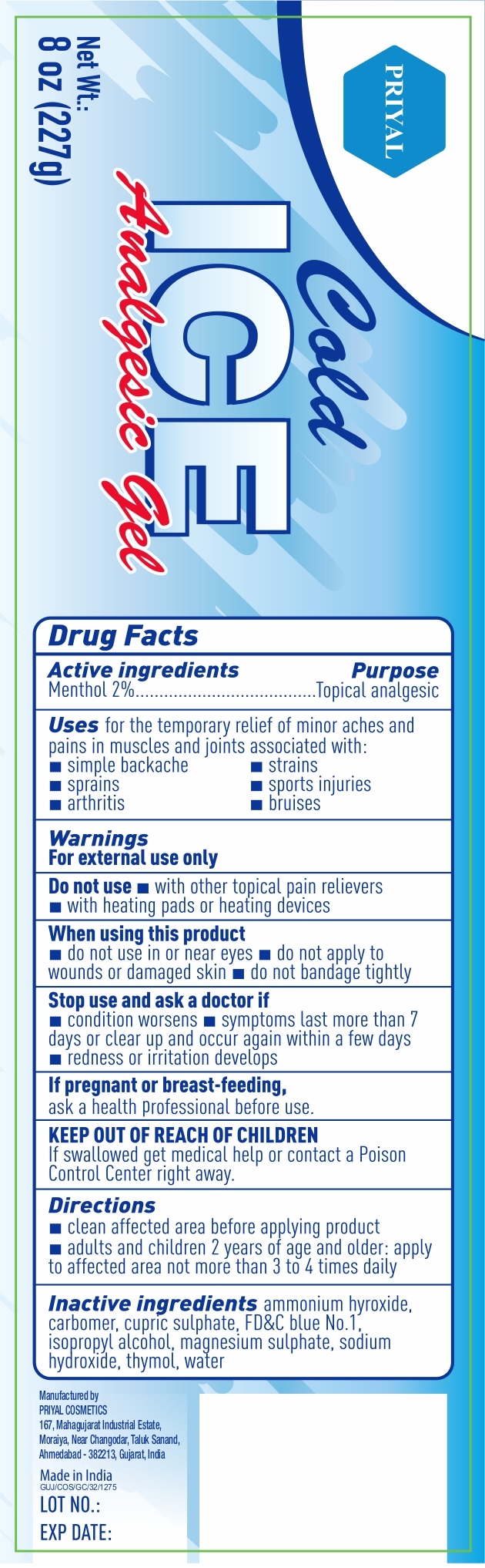 Product Images Priyal Cold Ice Analgesic Gel Photos - Packaging, Labels ...