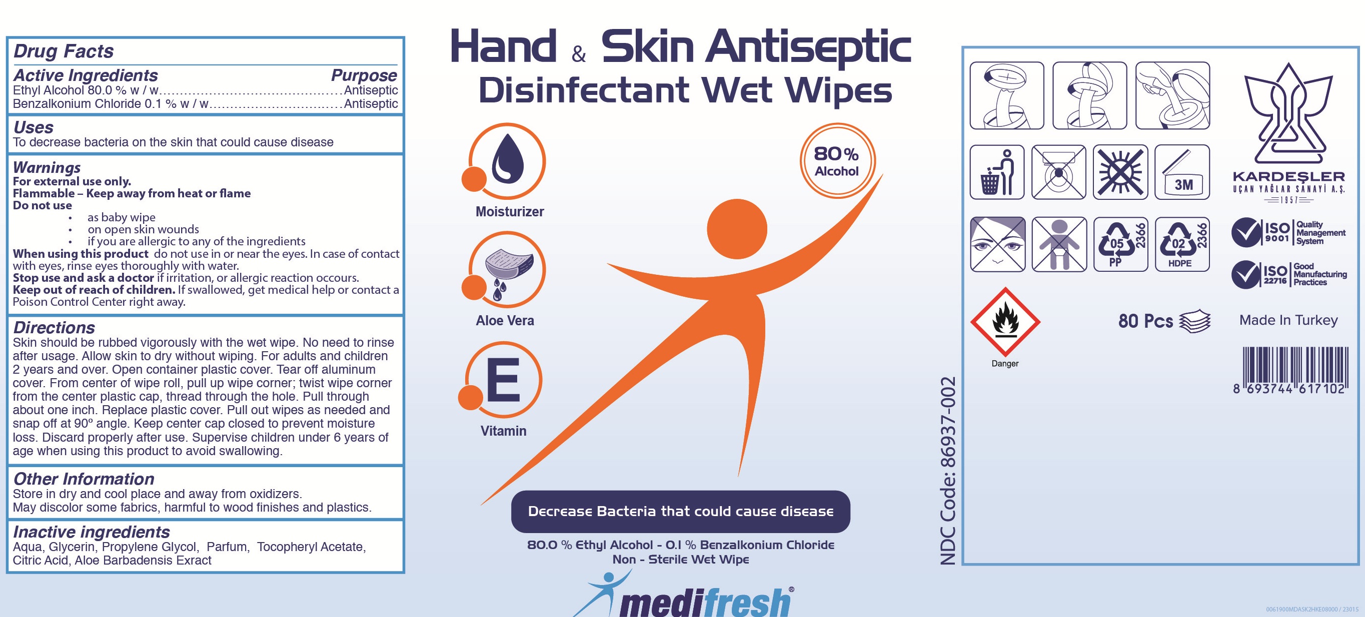 NDC 86937-002 Medifresh Hand Skin Antiseptic Disinfectant Wet Wipes ...