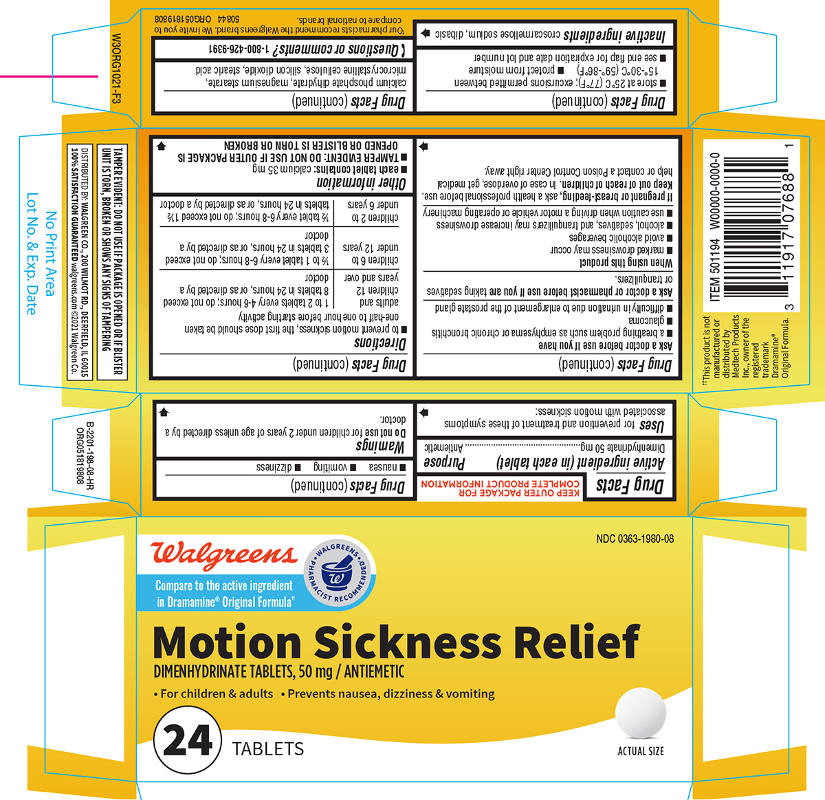 NDC 0363 1980 Motion Sickness Relief Tablet Oral NDC 0363 1980 Motion Sickness Relief Tablet Oral