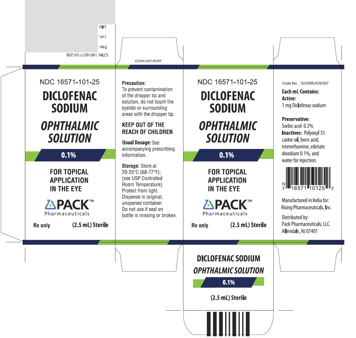 NDC 16571-101 Diclofenac Sodium Solution/ Drops Ophthalmic