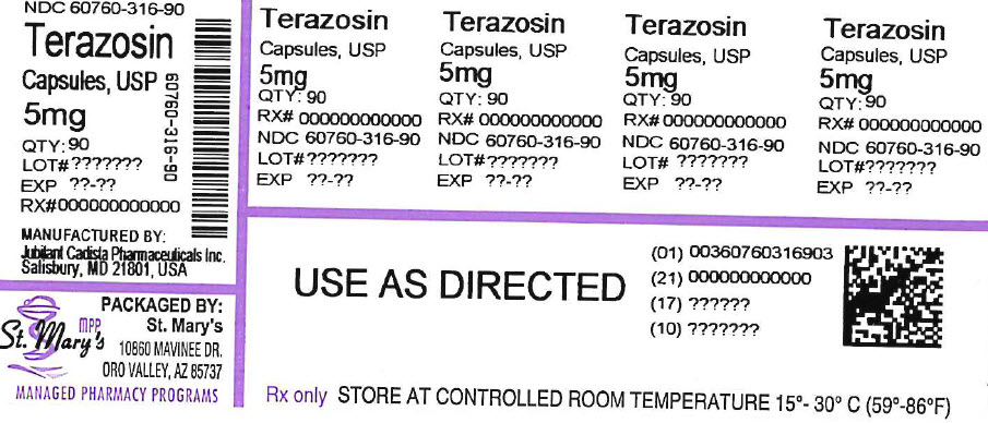 NDC 60760-316 Terazosin Capsule Oral