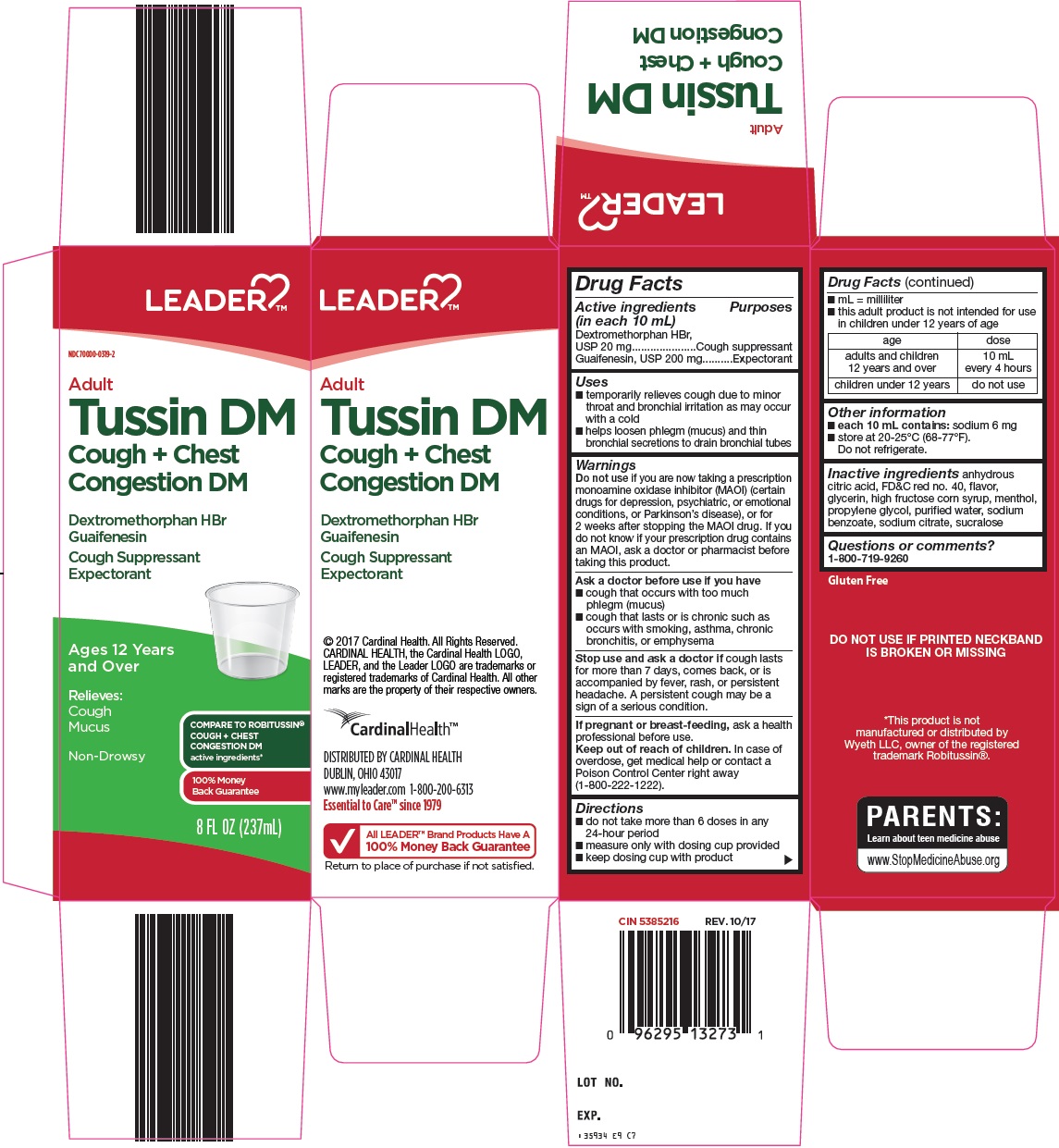 NDC 70000-0319 Leader Tussin Dm Solution Oral