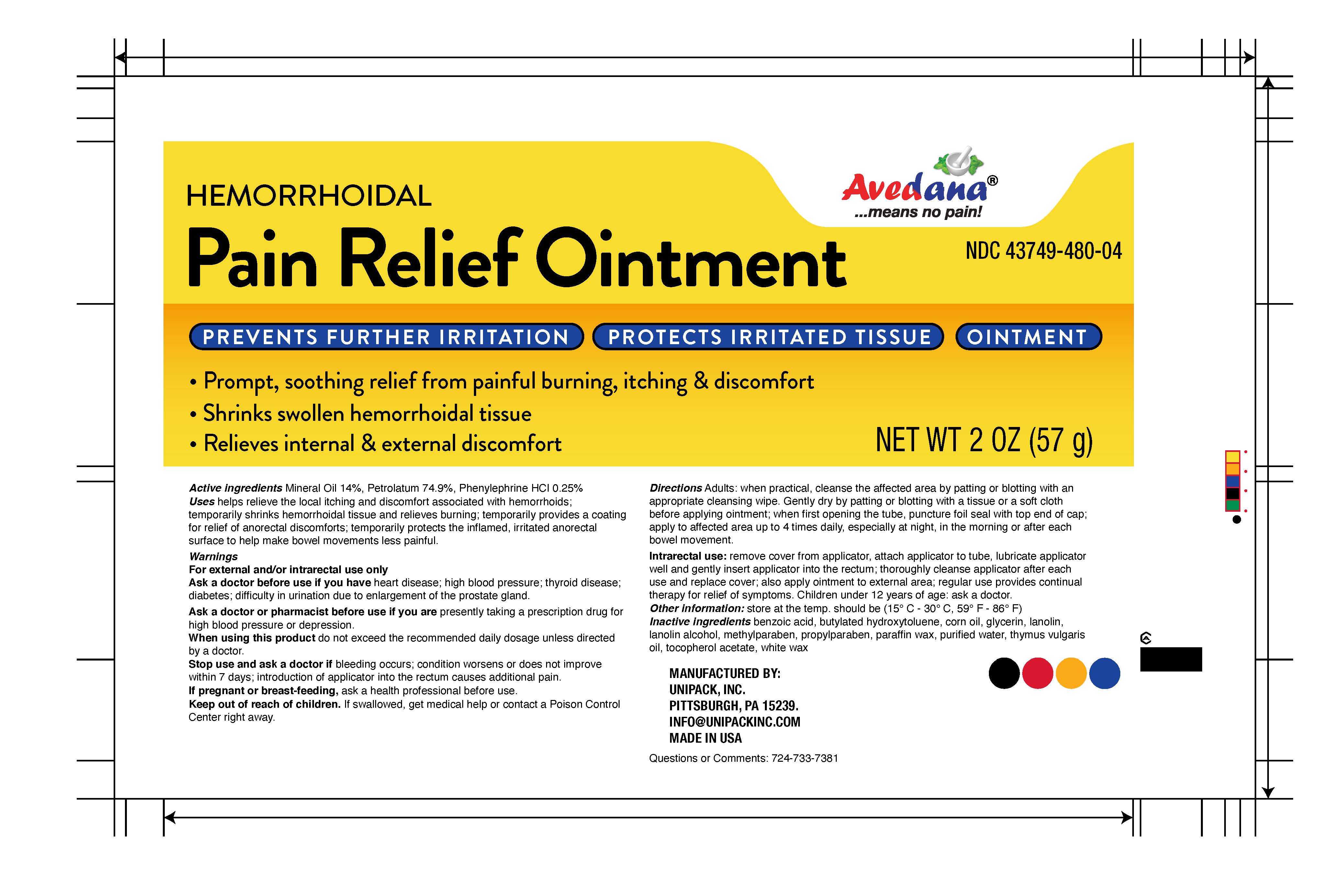 NDC 43749 480 Avedana Hemorrhoidal Pain Relief Images Packaging