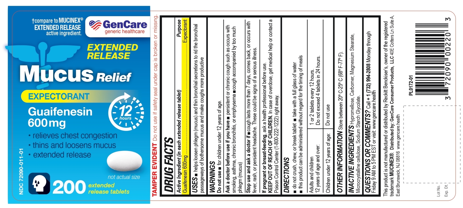 Mucus Relief Tablet, Extended Release- Images NDC72090-011