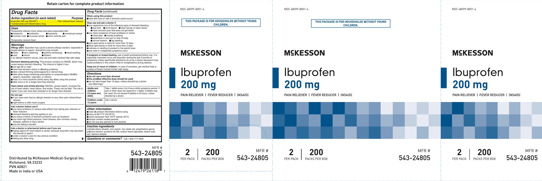 NDC 68599-8051 Mckesson Ibuprofen 200 Mg Ibuprofen Tablet, Coated Oral