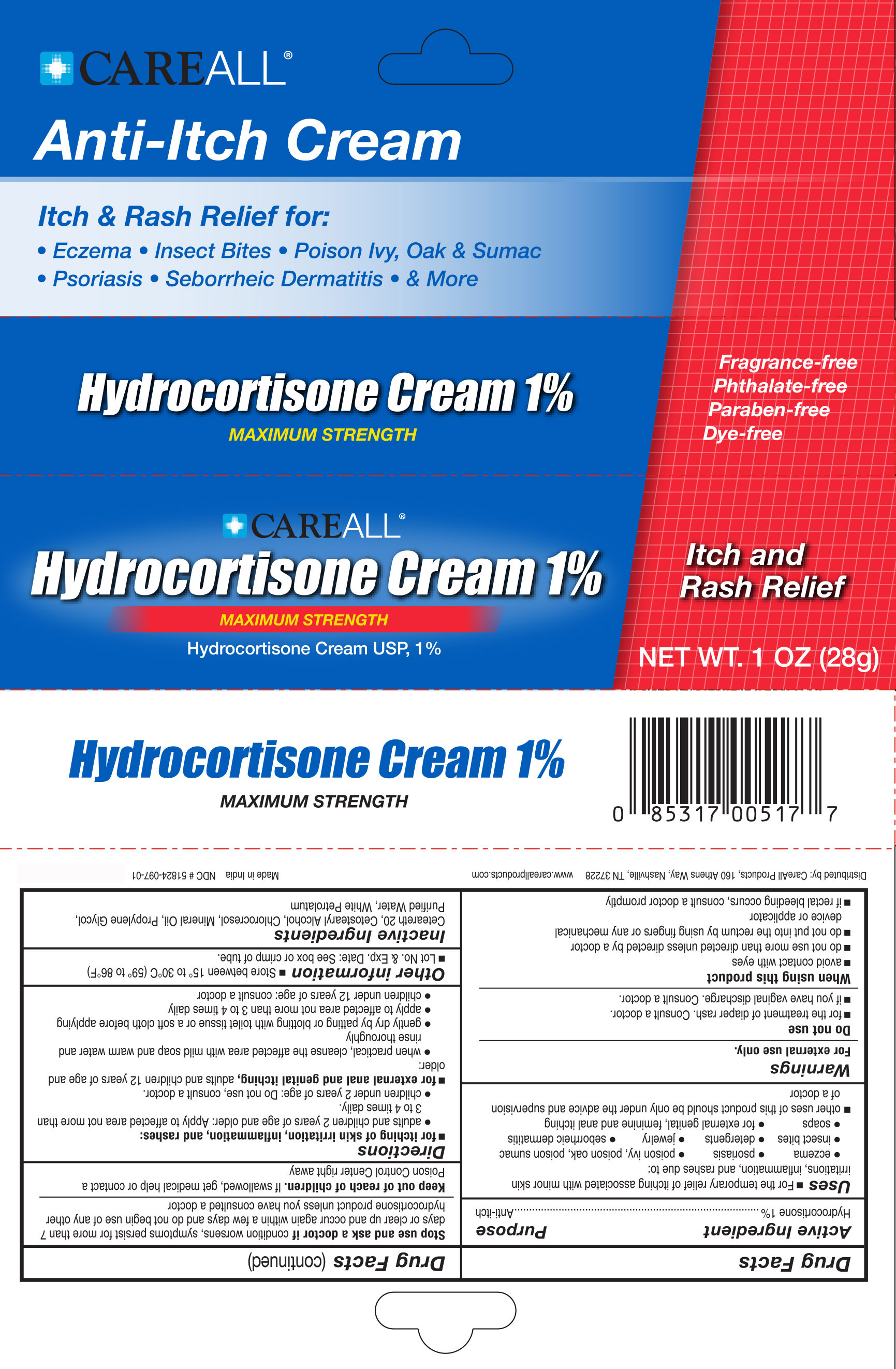 Label Careall Hydrocortisone Maximum Strength Cream Topical ...