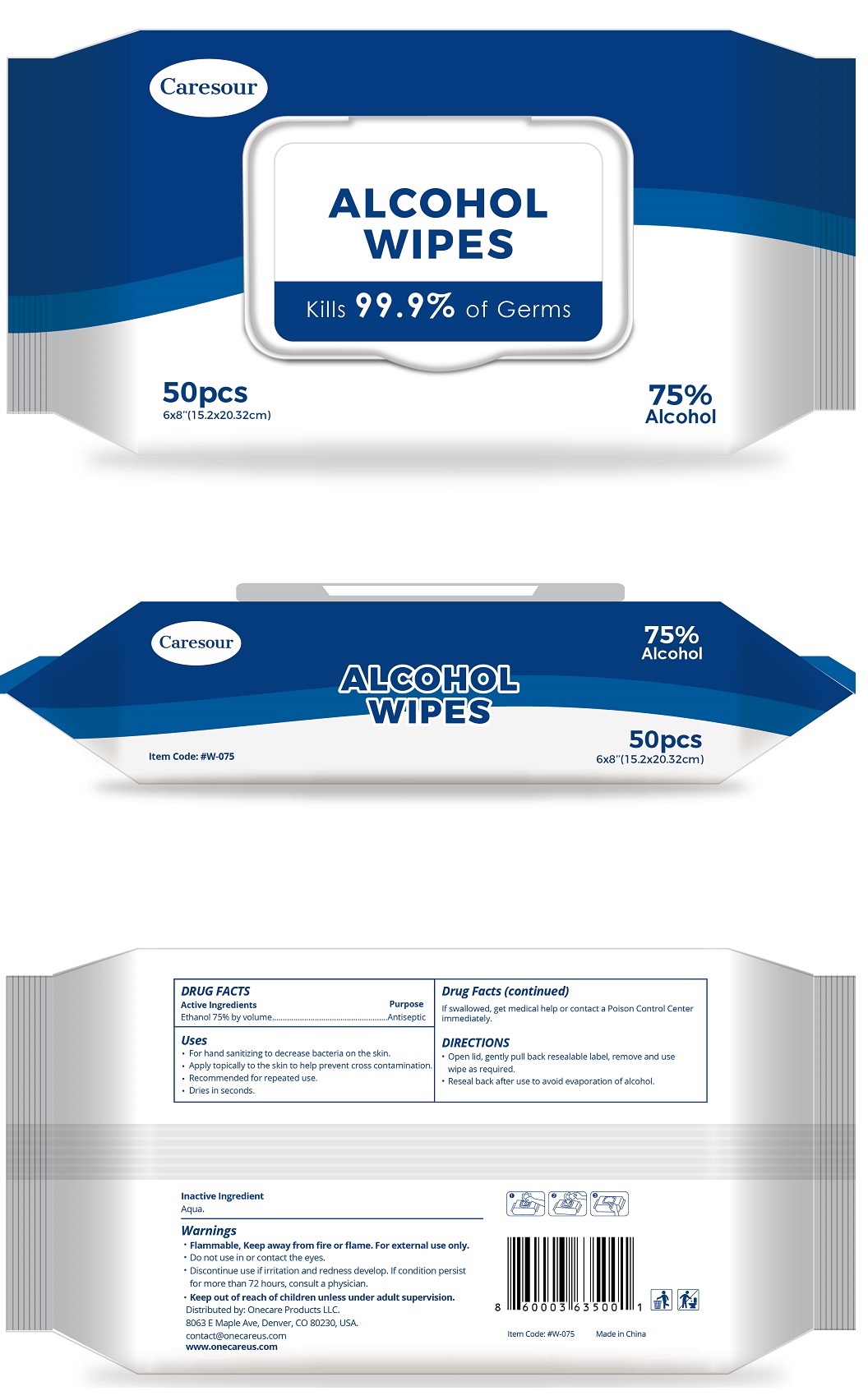 Caresour Alcohol Wipes- Images NDC74614-004