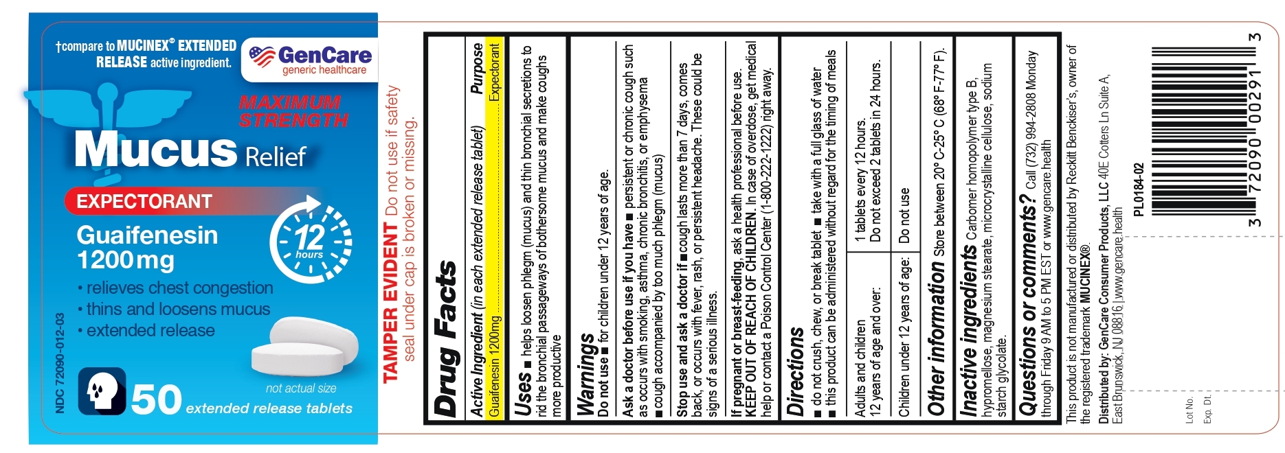Mucus Relief Tablet, Extended Release- Images NDC72090-012