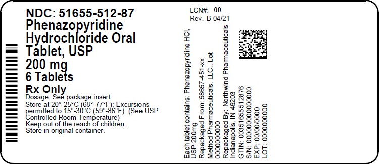 NDC 51655-512 Phenazopyridine Hcl 200mg Tablet Oral Label Information ...