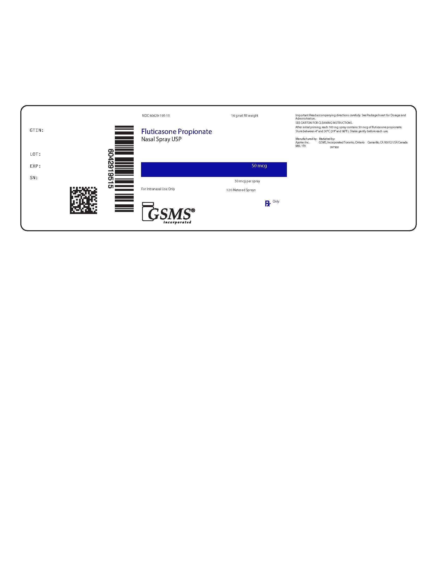 NDC 60429-195 Fluticasone Propionate Spray, Metered Nasal
