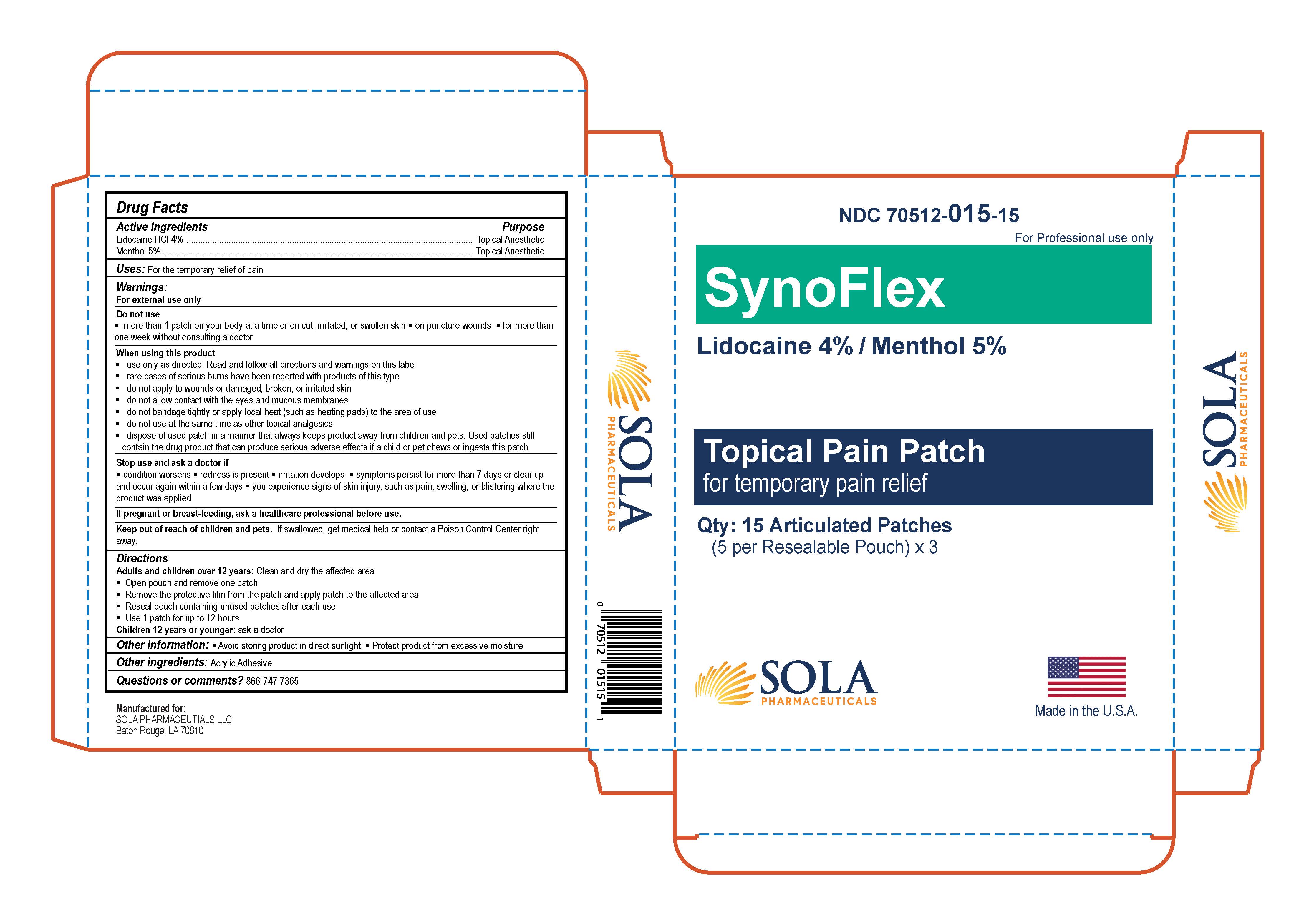 NDC Package 70512-015-15 Synoflex Patch Patch Topical