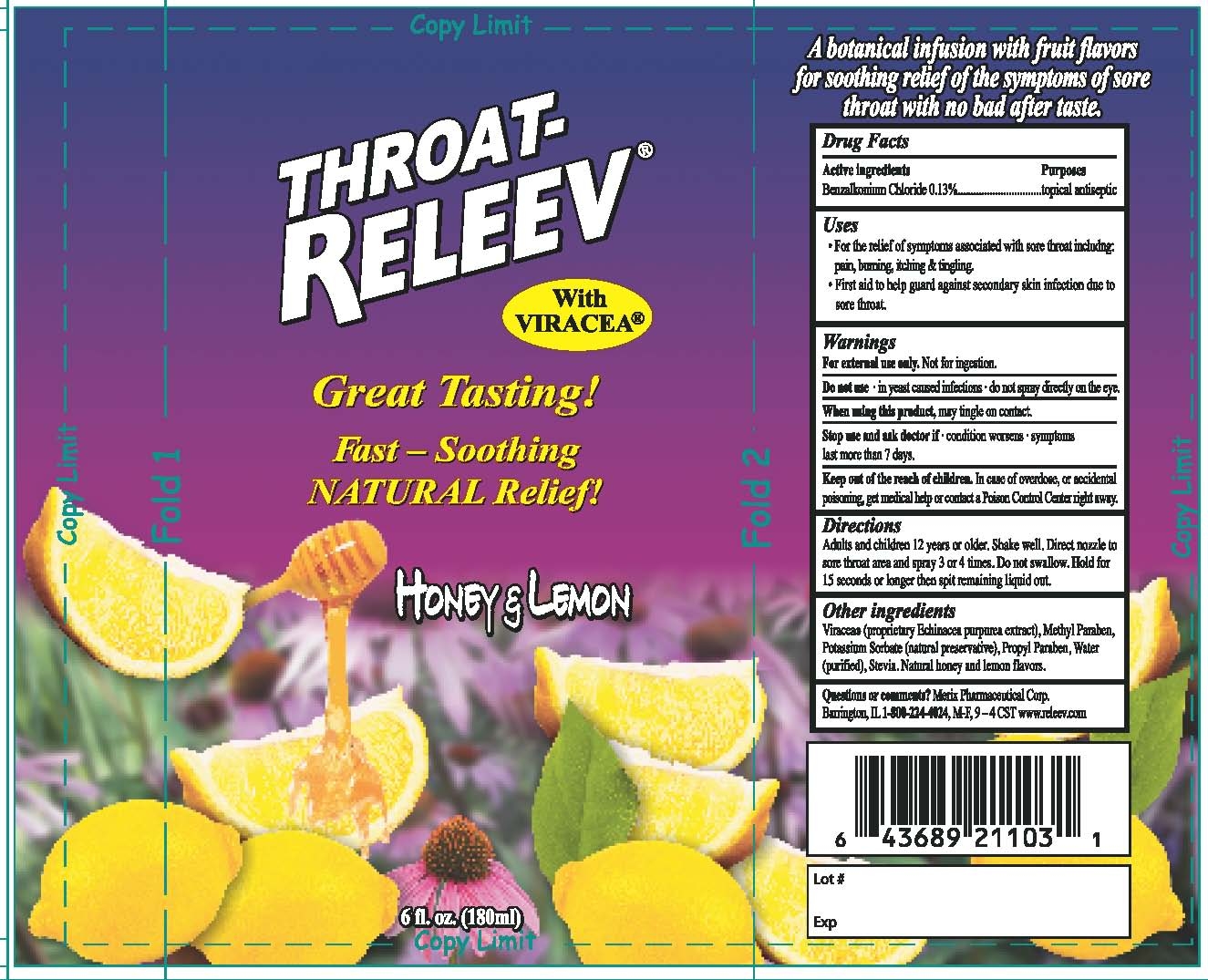 Label Throat-releev (honey And Lemon) - Indications, Usage & Precautions