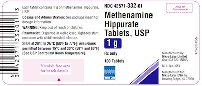 NDC 42571-332 Methenamine Hippurate Methenamine Hippurate