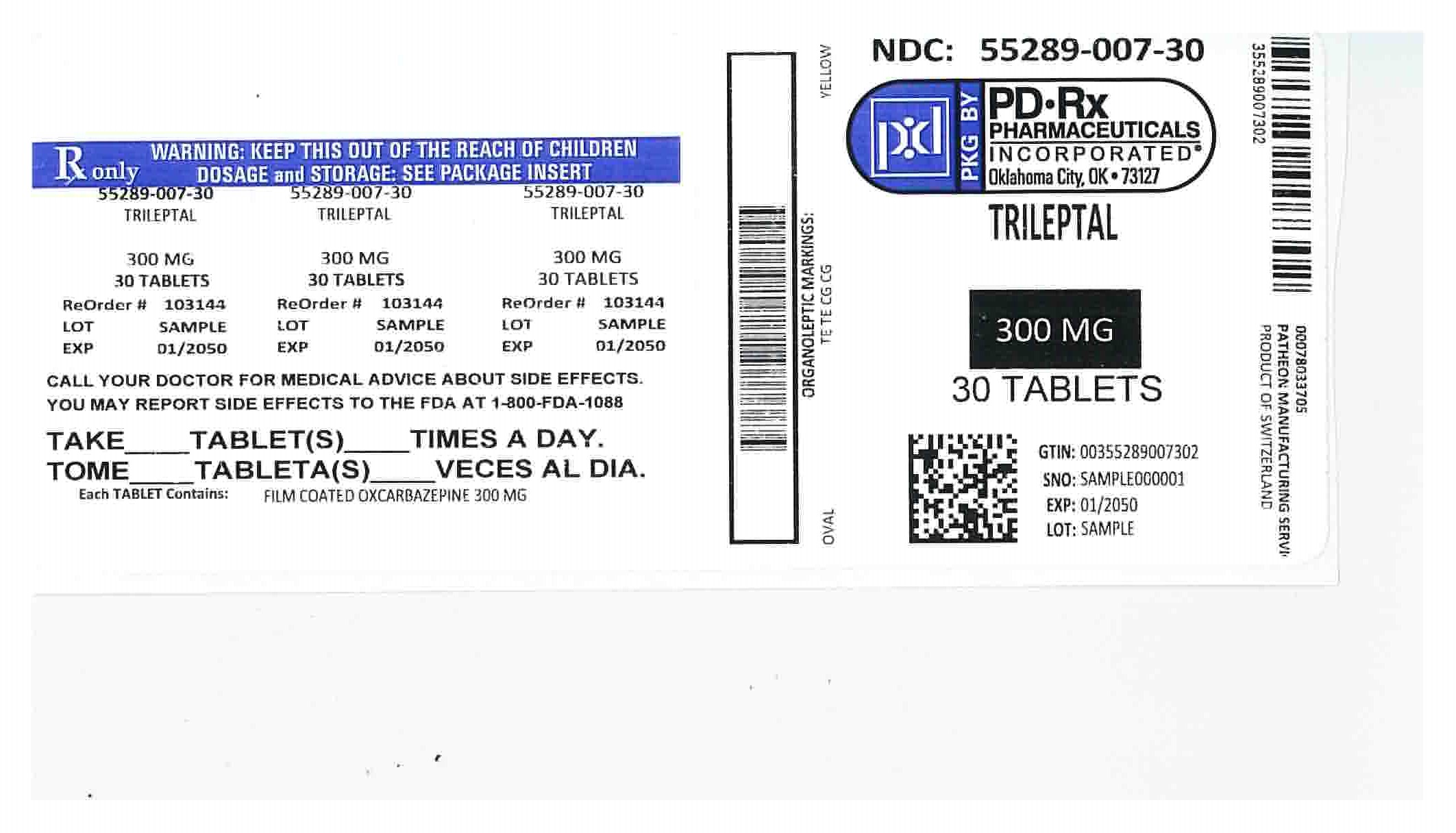 NDC 55289-007 Trileptal Oxcarbazepine