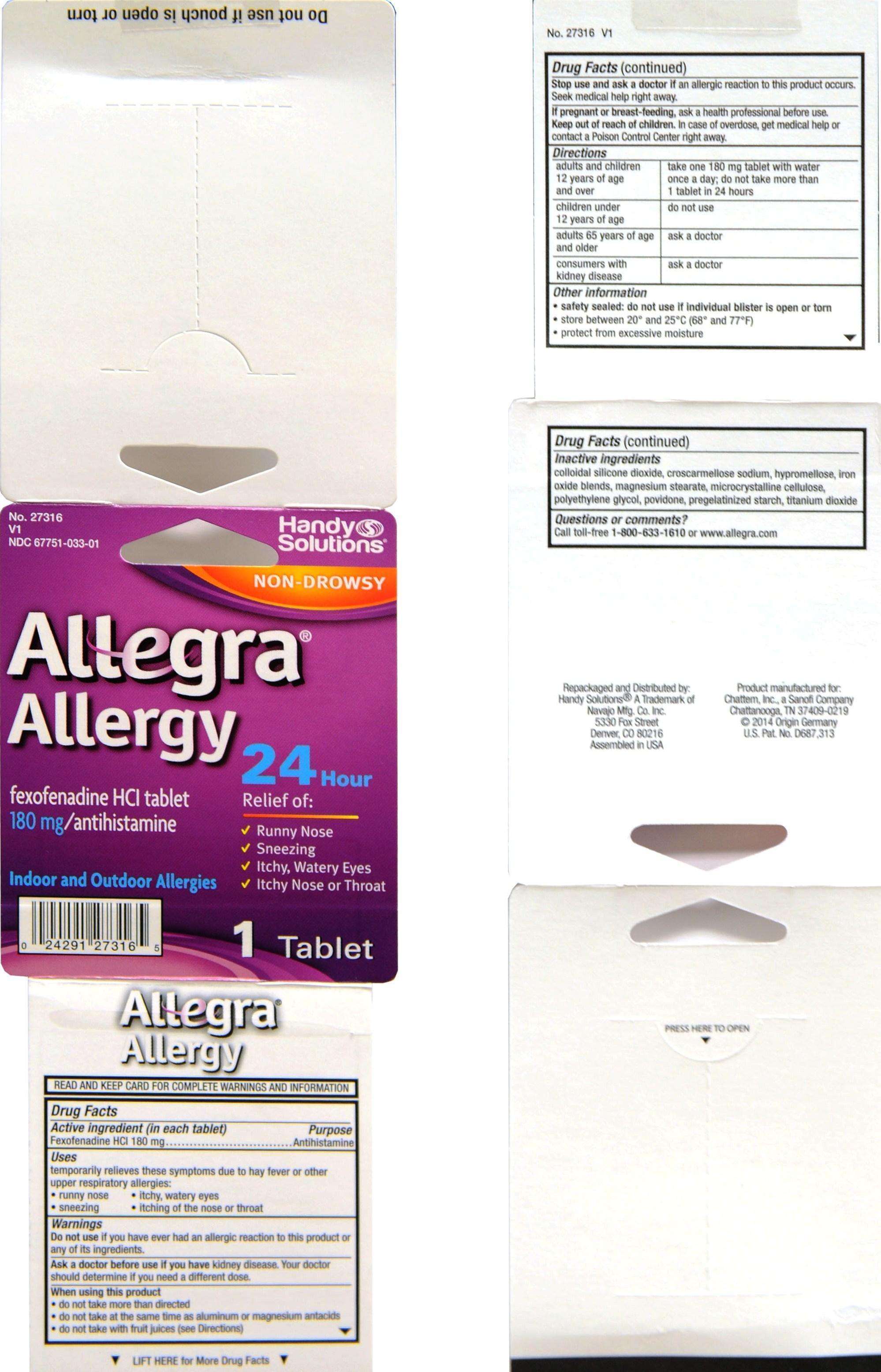 NDC 67751-033 Allegra Allergy Fexofenadine Hydrochloride