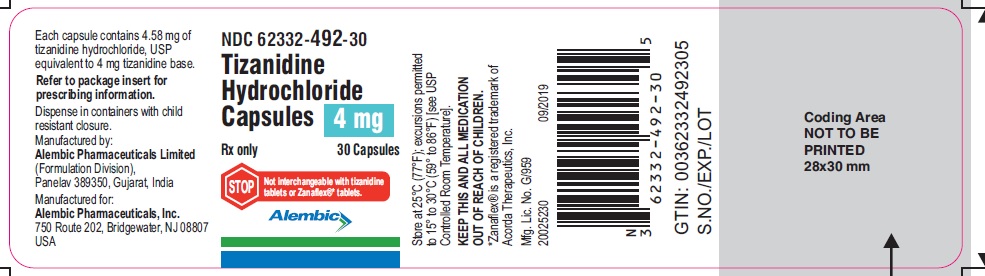 NDC 62332-492 Tizanidine Hydrochloride Tizanidine Hydrochloride