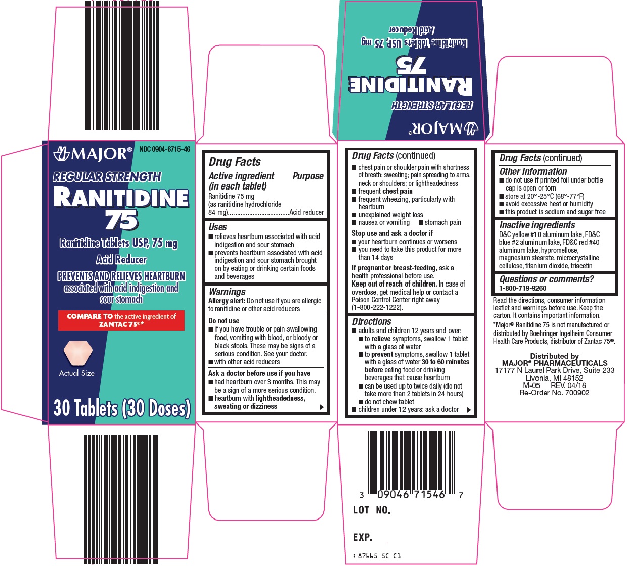 NDC 0904-6715 Ranitidine 75 Tablet, Coated Oral