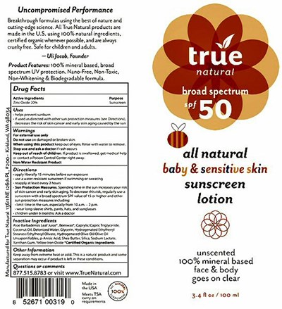 True Natural Broad Spectrum Spf 50 FDA Label - NDC 76245-219