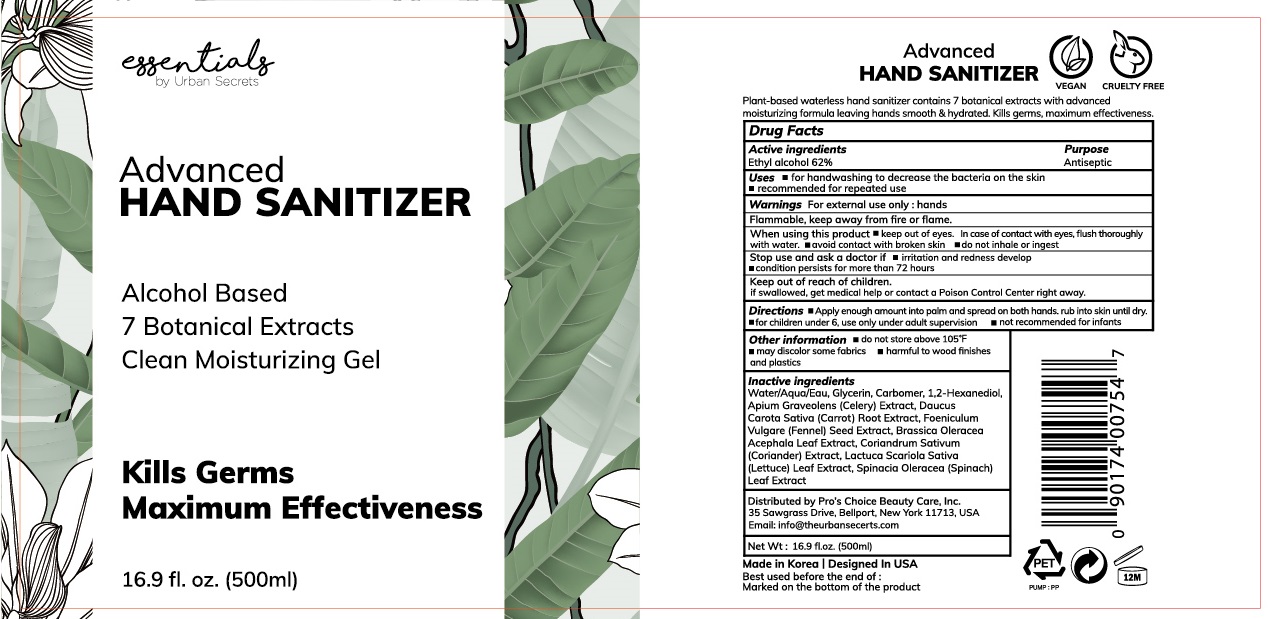 NDC 75585-020 Essentials By Urban Secrets Advanced Hand Sanitizer