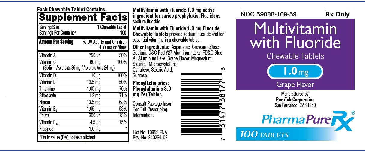 NDC 59088-109 Multivitamin With Fluoride Tablet, Chewable Oral Label ...