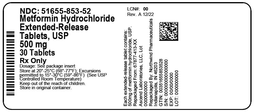 NDC 51655-853 Metformin Hydrochloride Tablet, Extended Release Oral
