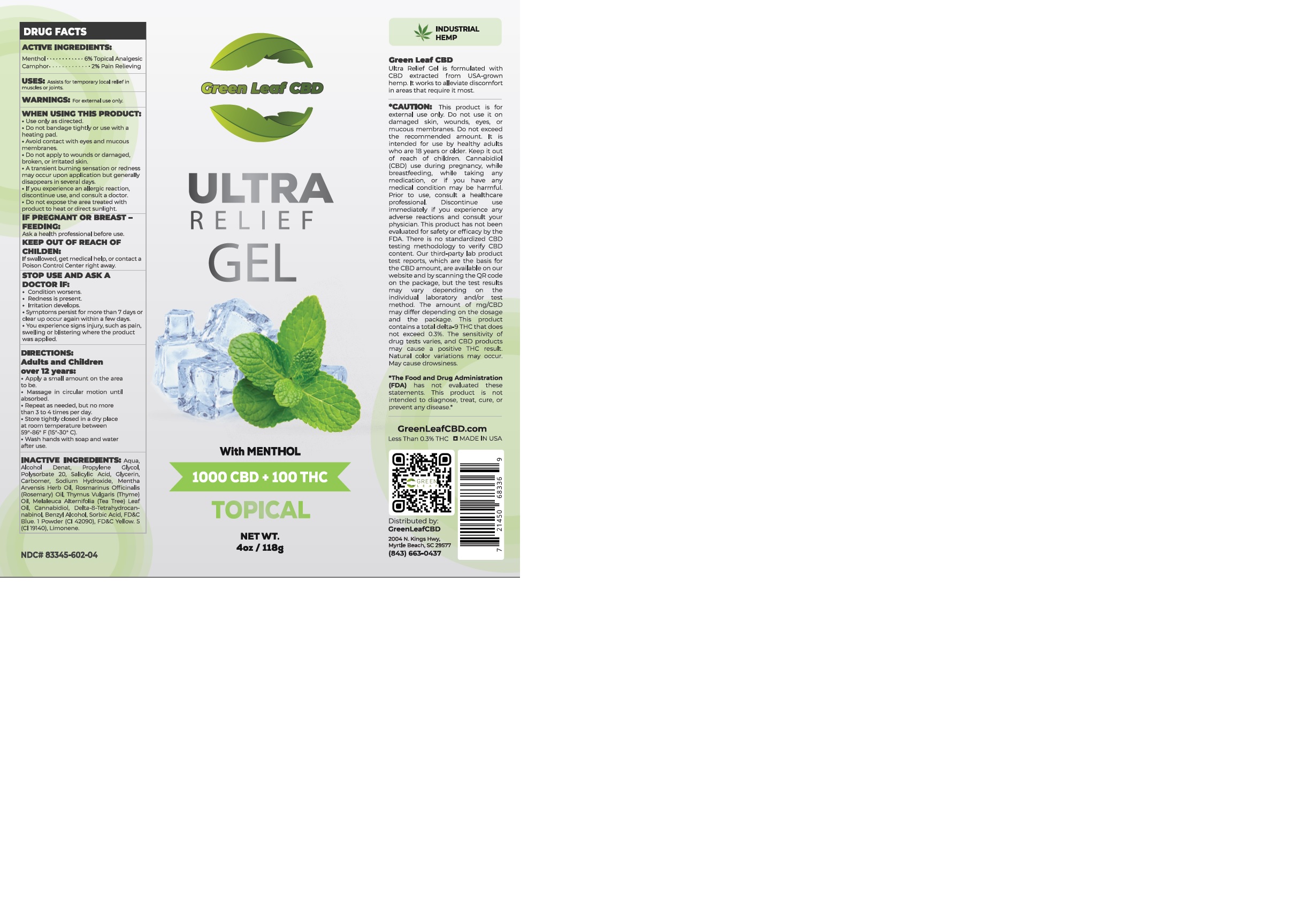 NDC 83345-602 Green Leaf Cbd Ultra Relief Gel Topical Label Information ...