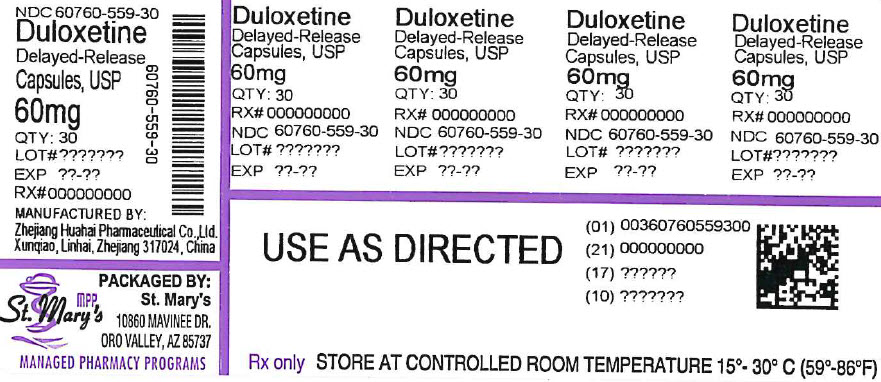 NDC 60760-559-30 Duloxetine Capsule, Delayed Release Oral