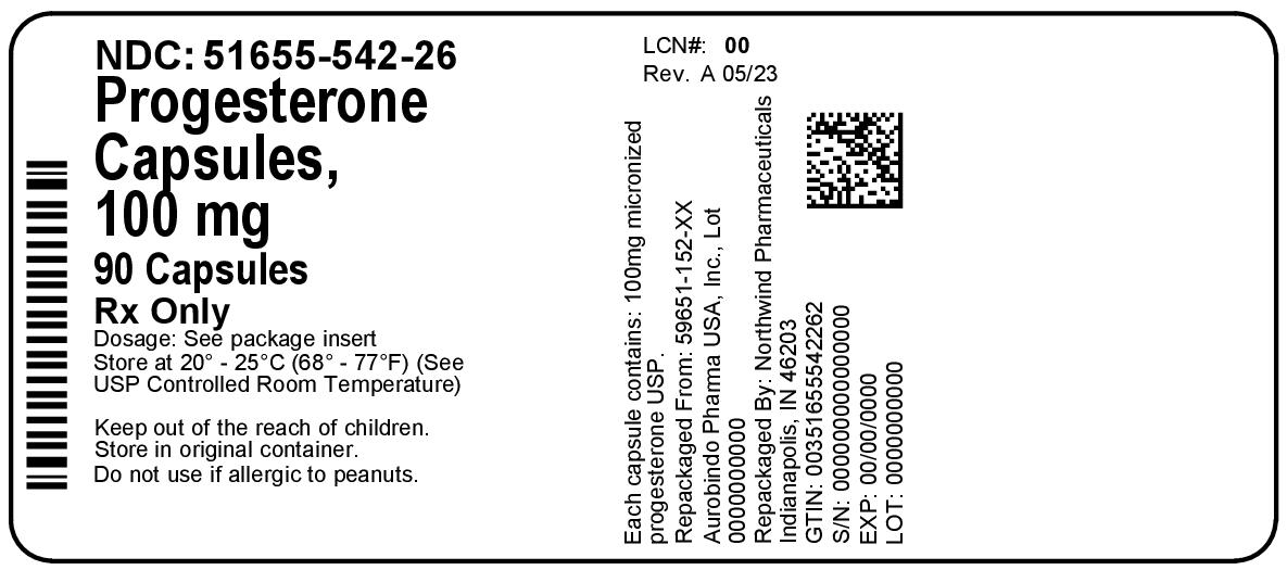 NDC Package 51655-542-26 Progesterone Capsule Oral